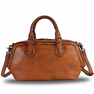 Genuine Leather Satchel Top Handle Handbag Purse for Women Handmade Retro Designer Large Capacity Crossbody Bags (Brown)