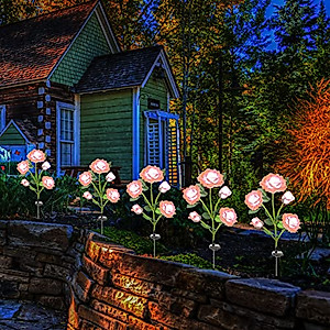 SmilingTown Solar Garden Stake Lights 2 Pack with 10 Rose Flowers Landscape Path Decorative Lights Waterproof for Outdoor Yard Grave Cemetery Pathway Courtyard Lawn (Pink)