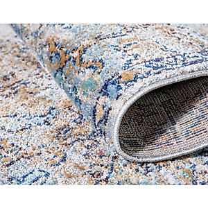 Unique Loom Augustus Collection Rustic Traditional, Bohemian Area Rug, 2' 7" x 12' 2", Tan/Blue