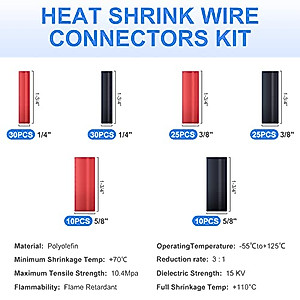 240pcs Copper Wire Lugs Battery Terminals Battery Cable Ends, AWG 2 4 6 8 10/12 Gauge Wire Connectors, 110Pcs Wire Lugs Terminal Connectors with 130Pcs Heat Shrink Tubing for Marine Electrical