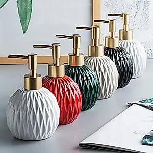 Ceramics Gold Soap Dispenser for Bathroom, Relief Soap Dispenser for Kitchen Sink, 400ml/13.5Oz Refillable Liquid Hand Soap Dispenser with Gold Pump (Red)