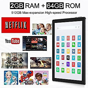 Android 12.0 Tablet, 10 inch 2GB RAM 64GB ROM, 512GB Expand, Tablet with Dual Camera, WiFi, Bluetooth, HD Touch Screen, Google GMS Certified