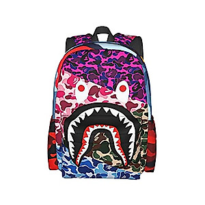 Vkaxopt Backpack Shark Teeth Camo Backpacks Travel Laptop Daypack Big Capacity Bookbag Fashion Durable for Men and Women