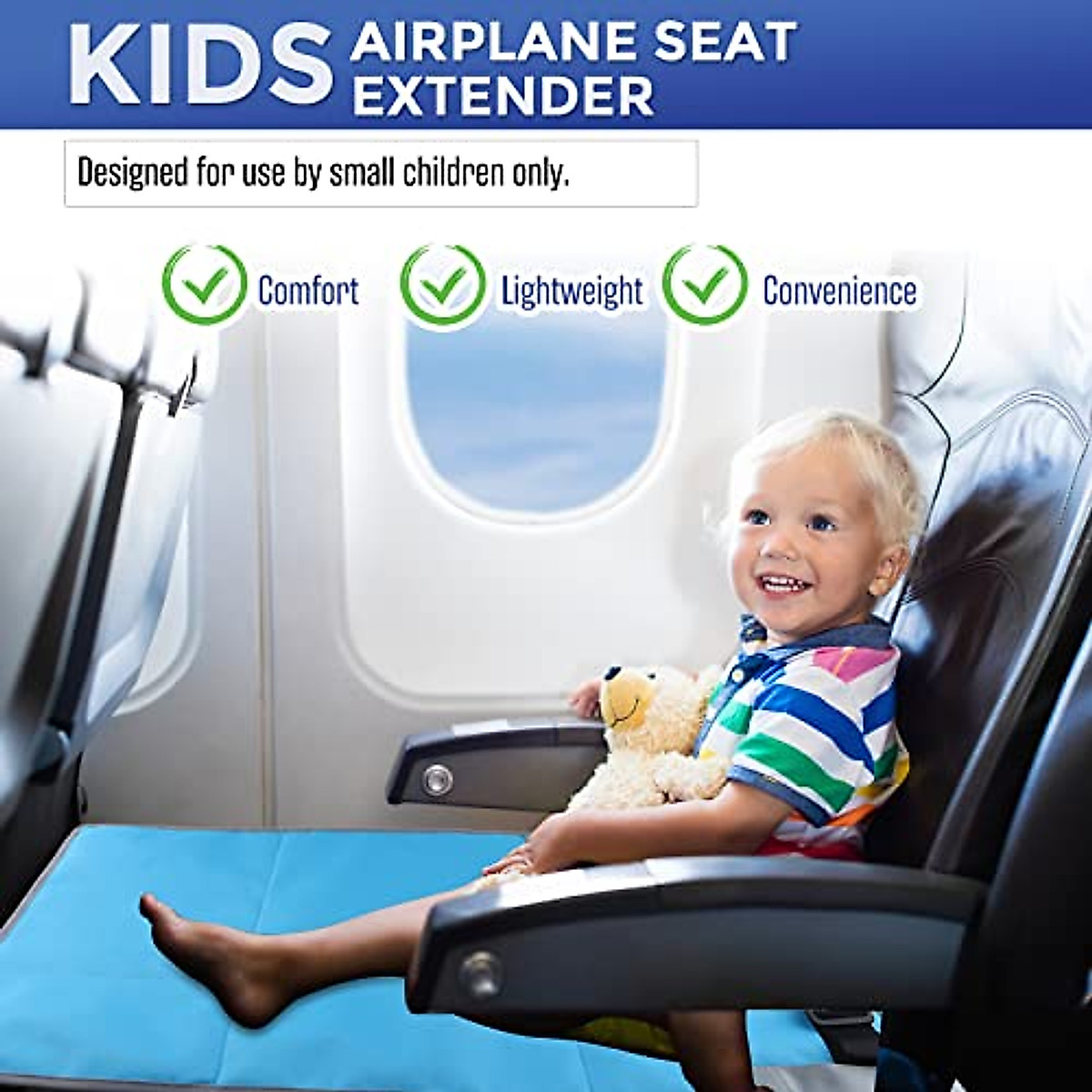 Kids Airplane Footrest, Portable Travel Foot/Leg Rest Baby Hammock Toddler Bed Airplane Seat Extender Mat with Storage Pocket Fits Airplane Flights/High-Speed Rail Seat/Cars/Buses/Trains (Blue)