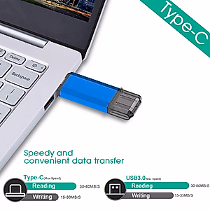 KALSAN 128GB USB Flash Drive, Type C Dual USB Disk(USB-A 3.0/Type C 3.0), High Speed 128GB Thumb Drive 128GB USB Pen Drive for Type C Smartphones, Tablets, PC, New MacBook-Blue