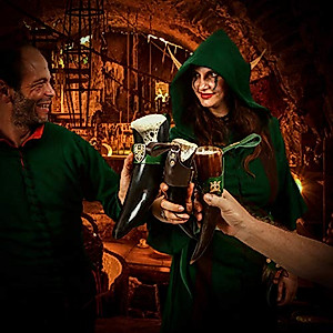 Mythrojan THE ELEGANT LADY Viking Drinking Horn with Black Leather holder Authentic Medieval Inspired Viking Wine/Mead Mug - Polished Finish