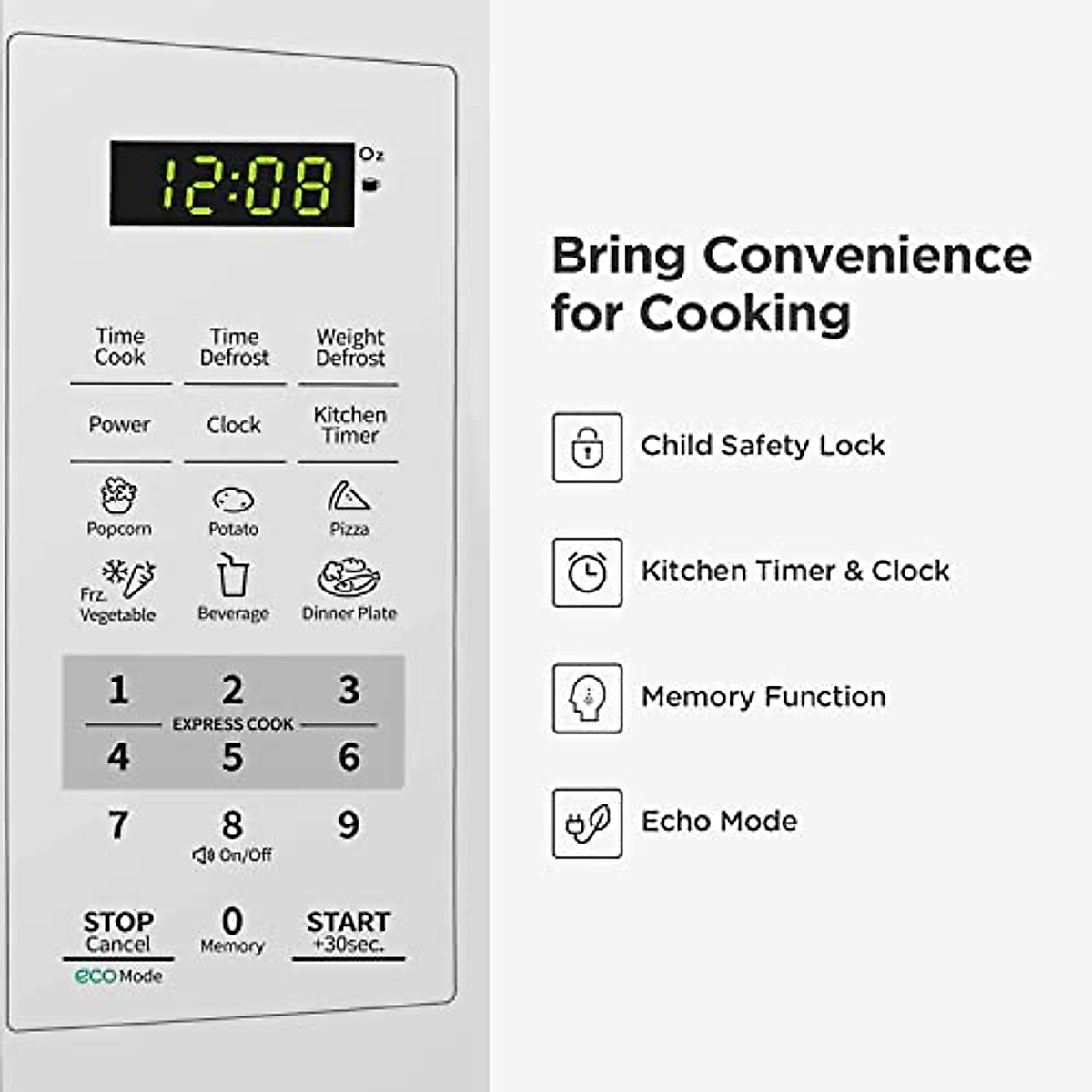 Countertop Microwave Oven with Sound On/Off, ECO Mode and Easy One-Touch Buttons, 0.7 Cu Ft/700W, Pearl White