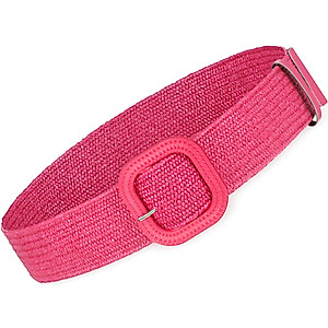 Syhood Women Straw Woven Belt Elastic Rattan Waist Belt Stretch Boho Dress Braided Belt Raffia Belt with Wood Buckle for Girl (Rose Red)