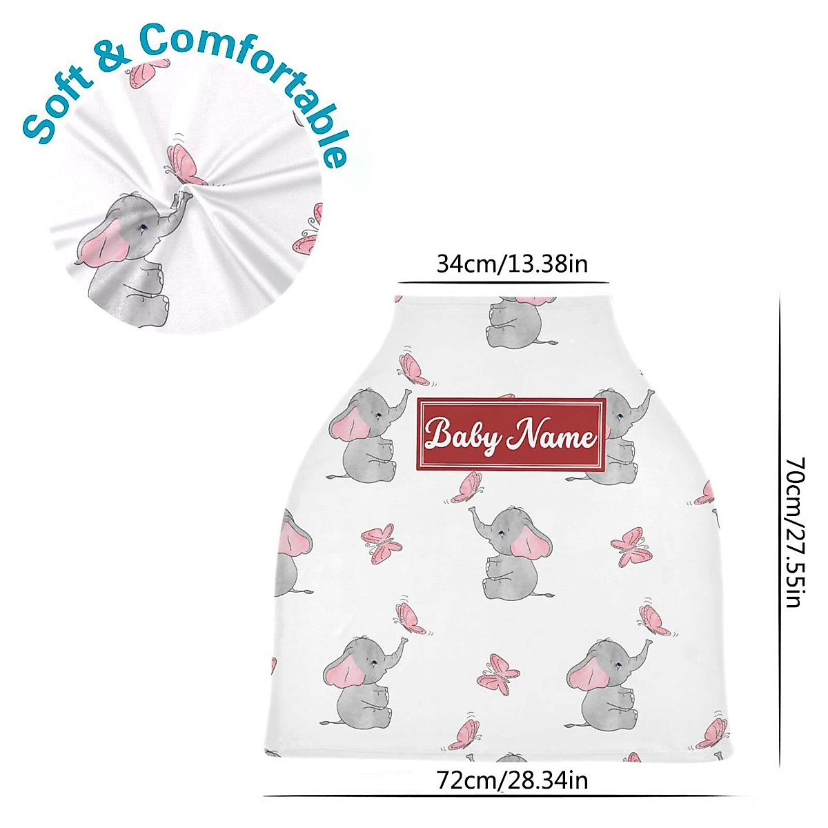Personalized Baby Car Seat Cover Custom Name Nursing Cover Elephant Butterfly Breastfeeding Scarf Newborn Essentials for Baby