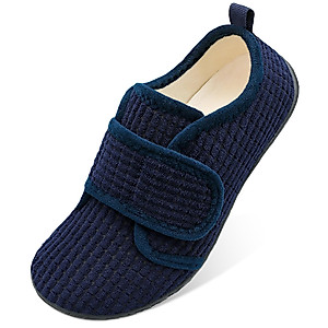 L-RUN Womens Slippers Cozy Plush Bedroom Shoes Indoor Outdoor Diabetic Shoes for Men Navy L(W:8-9, M:6-7) M US