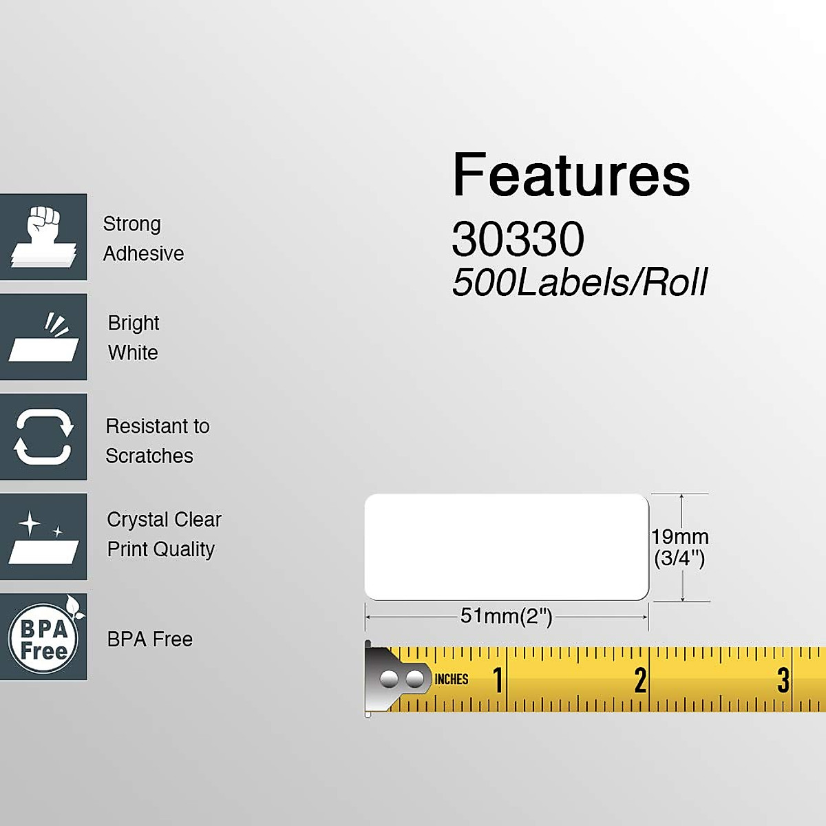 BETCKEY - Compatible DYMO 30330 (3/4" x 2" Removable) Multipurpose/Return Address Labels - Compatible with Rollo, DYMO Labelwriter 450, 4XL & Zebra Desktop Printers[10 Rolls/5000 Labels]