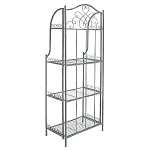 SAFAVIEH Outdoor Collection Amaris Victorian Antique Dark Green Wrought Iron 4-Tier Baker's Rack