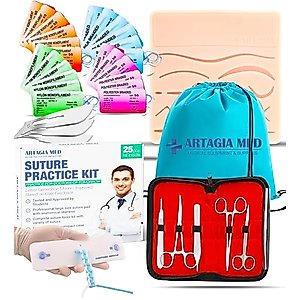 Complete Suture Practice Kit for Suture Training, Including Large Silicone Suture Pad with pre-Cut Wounds and Suture Tool kit. Latest Generation Model. (Demonstration and Education Use Only)