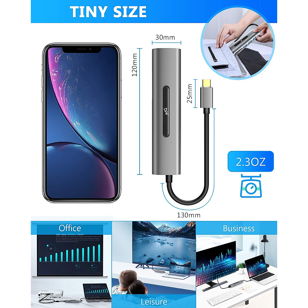USB C Hub, 7 in 1 USB C to 4K HDMI Adapter with 100W Power Delivery, 3 USB 3.0 Ports, SD/TF Card Readers for MacBook/Pro/Air/iMac/iPad Pro and Type C Laptops Chromebook