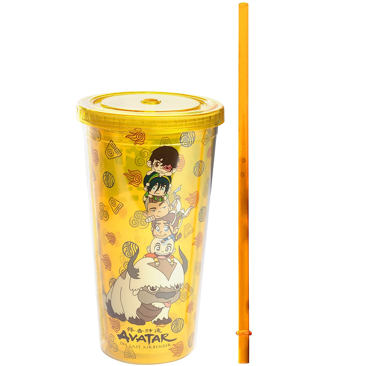 SCS Direct Avatar: The Last Airbender Travel Cup with Lid and Straw - Kawaii Style Characters - Officially Licensed - Great Gift for Kids and Adults