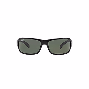 Ray-Ban Men's RB4075 Rectangular Sunglasses, Black/Polarized Dark Green, 61 mm