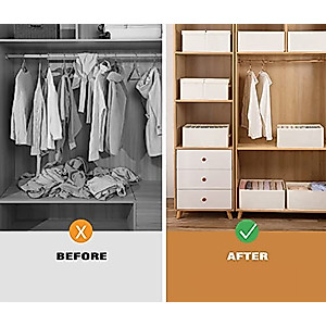 AARAINBOW 2 Pcs Closet Clothes Organizer with Handle, Stackable Shelf Storage Baskets with Dividers, Foldable Wardrobe Storage Box Drawer Divider for Jeans Pants Sweater (7 Grids Gray)