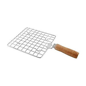 Sahishnu Online & Marketing Stainless Steel Square Roasting Net,Roasting Pan,Wire Roaster,Square Roasting Net with Wooden Handle,Papad Jali,Roti Jali,Roaster