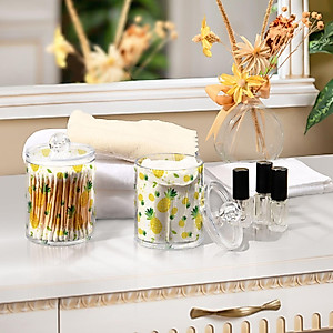 SDMKA 2 Pack Apothecary Jars Bathroom Summer Pineapple Qtip Holder Storage Canister Clear Plastic Jar with Lid for Cotton Ball, Cotton Swab