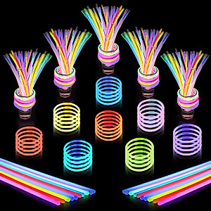 GemPrime 100 Pcs Glow Sticks Bulk Party Pack – 8” Glow in the Dark Party Supplies & Party Favors Pack for Christmas, Concerts & Birthdays – 100 Connectors for Glow Bracelets & Glow Necklaces