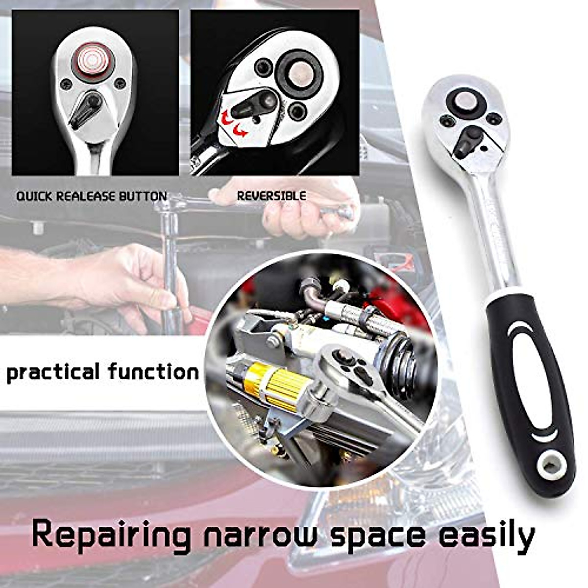 YUFANYA 46PCS 1/4 inch Drive Socket Set,Metric Ratchet Wrench Set with 4-14mm CR-V Sockets,S2 Bits,Extension Bars,Mechanic Tool Kits for Household Auto Repair