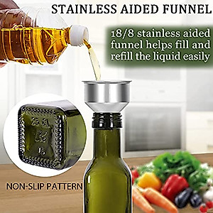 Gusnilo Olive Oil Dispenser, Oil Vinegar Cruet, Square Tall Glass Bottle W/Stainless Steel Pourer Spout SET OF 2-8 Oz(Ounce)