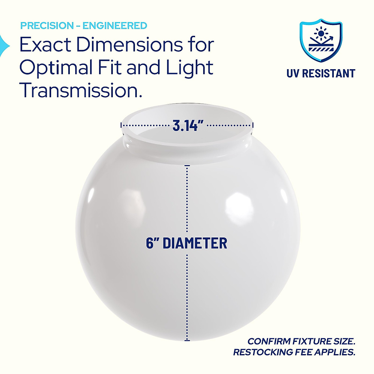 KastLite 6" White Acrylic Lamp Post Globe | Smooth Textured with 3.14" Fitter Neck | Manufactured in the USA