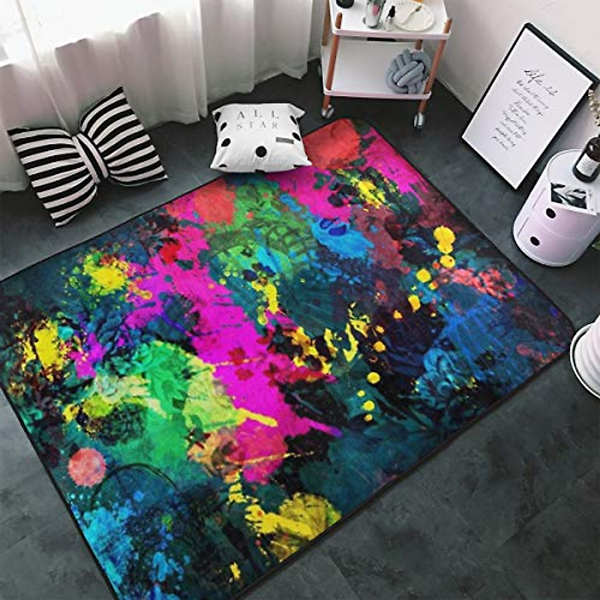 O-X_X-O Paint Splatter Dark Modern Casual Area Rugs for Living Room Bedroom Carpet Thick Soft Large Flannel Mats Easy to Clean Stain 60 X 39 Inch