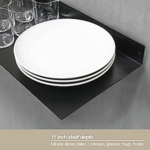 Floating Shelf Wall Mounted (11 inch x 24 inch) Heavy Duty Industrial Modern Steel, Black