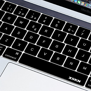 XSKN Spanish Language Silicone Keyboard Skin Cover for New MacBook Pro 13 (A2159 A1989 A1706) & for MacBook Pro 15 (A1990 A1707) Plus Touch Bar Sticker US EU Universal Layout (Black)
