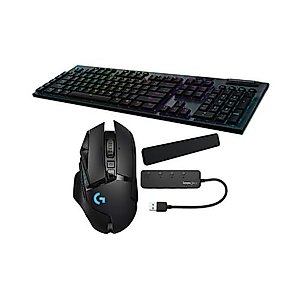 Logitech G G915 LIGHTSPEED Wireless RGB Mechanical Gaming Keyboard (GL Tactile) Bundle with Wireless Gaming Mouse, MX Palm Rest and 4-Port USB 3.0 Hub (4 Items)