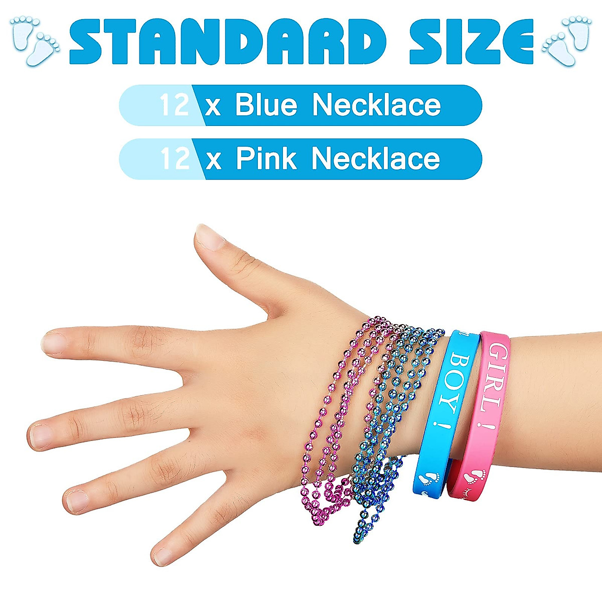 48 Gender Reveal Bracelets and Bead Necklaces Set Includes 24 Pieces Team Boy Team Girl Bracelet and 24 Pieces Bead Necklaces for Gender Reveal Party Supplies, Baby Shower, Pink and Blue