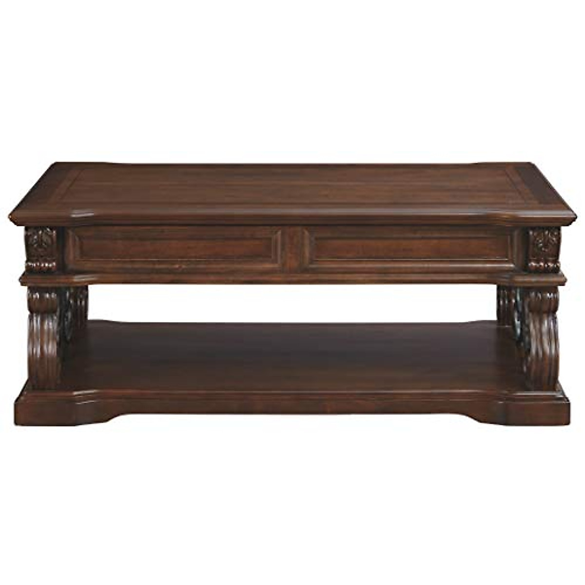 Signature Design by Ashley Alymere Traditional Lift Top Coffee Table, Hand-Finished with 2 Storage Drawers and Fixed Floor Shelf, Dark Brown
