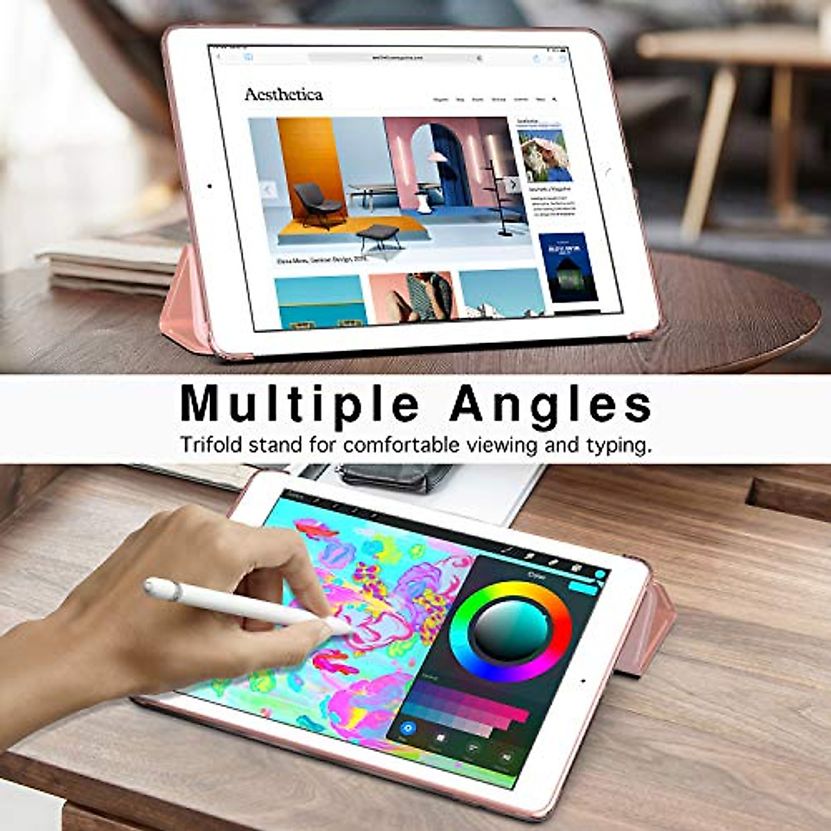 MoKo Case Fit 2018/2017 iPad 9.7 6th/5th Generation, Slim Smart Shell Stand Folio Case with Soft TPU Translucent Frosted Back Cover Compatible with iPad 9.7" 2018/2017, Auto Wake/Sleep - Rose Gold