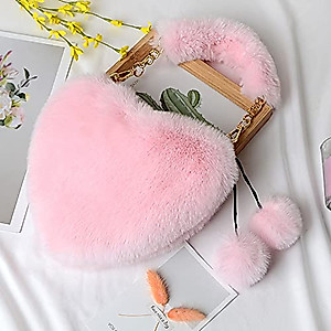 Rejolly Furry Purse for Girls Heart Shaped Fluffy Faux Fur Y2K Aesthetic Handbag for Women Soft Small Valentine's Day Shoulder Bag Light Pink