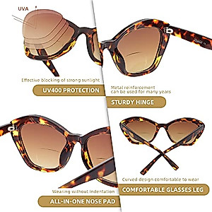 LADEESSE 3 Pack Bifocal Reading Sunglasses for Women Fashion Cateye Sun Readers Outdoor Reading Glasses UV400 +1.5 Protection