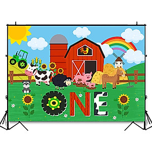 Avezano Farm Backdrop for Birthday Party Farm Barn 1st Birthday Party Decorations Farm Animals Theme First Birthday Photography Background Supplies Farm Cow Horse One Year Birthday Banner (7x5ft)