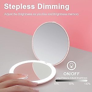 P TOPPSTORE LED Lighted Compact Mirror,4 Inch 1X/5X Magnification Travel Makeup Mirror,Rechargeable Portable Compact Mirror with Light for Handbag, Purse, Pocket, Pink