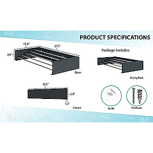 brightmaison BGT 27.5 Retractable Clothes Drying Rack Wall Mounted, Collapsible Drying Racks for Laundry, Space Saver Foldable Drying Rack Clothing, Laundry Drying Rack Wall Mount, Metal, Dark Gray
