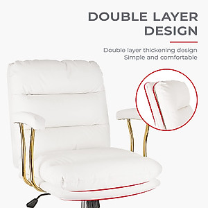 KLASIKA 2 Pack Ergonomic Office Desk Chair for Heavy People with Wheels and Arms, Faux Leather Computer Chair for Home Bedroom Office, White Chair Gold Caster