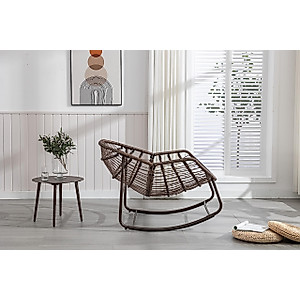 kikuwa Patio Rocking Chair, Indoor & Outdoor Backyard Oversized Rattan Egg Papasan Chairs, Comfy Upholstered Chairs, with Padded Cushion for Front Porch, Garden,Garden, Backyard (Grey)