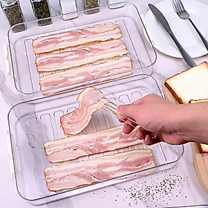 Deli Meat Container for Fridge, 3-Layer Lunch Meat Container for Refrigerator, BPA-Free Stackable Food Storage Boxes, Bacon Keeper Fridge Organization with 2 Pcs Serving Tongs for Bacon Ham Cheese