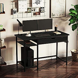 Rolanstar Computer Desk with Shelves and Drawer, 39" Home Office Writing Desk, Laptop Study Table Workstation,Business Style, Stable Metal Frame, Black