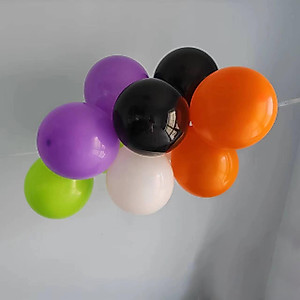 Halloween Balloons w/Ribbon 100 Pack 12 Inch Black Orange White Purple Green Balloons for Halloween Decorations