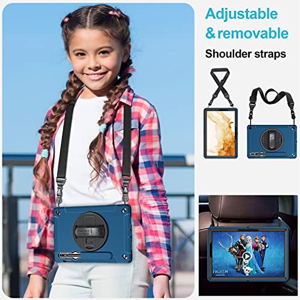 Case for Samsung Tab S7/S8 11 Inch 2022: Military Grade Shockproof Protective TPU Cover for Galaxy Tablet S7 11 Inch 2020 W/Stand - Handle - Shoulder Strap - S-Pen Holder -Blue