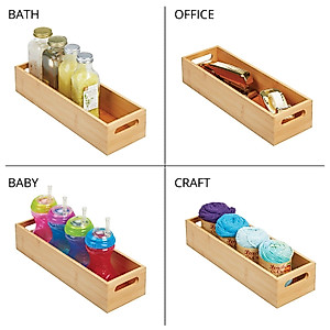 mDesign Bamboo Kitchen Cabinet & Fridge Drawer Organizer Tray with Handle - Storage Bin for Cutlery, Serving Spoons, Cooking Utensils, Gadgets - Natural Wood Finish