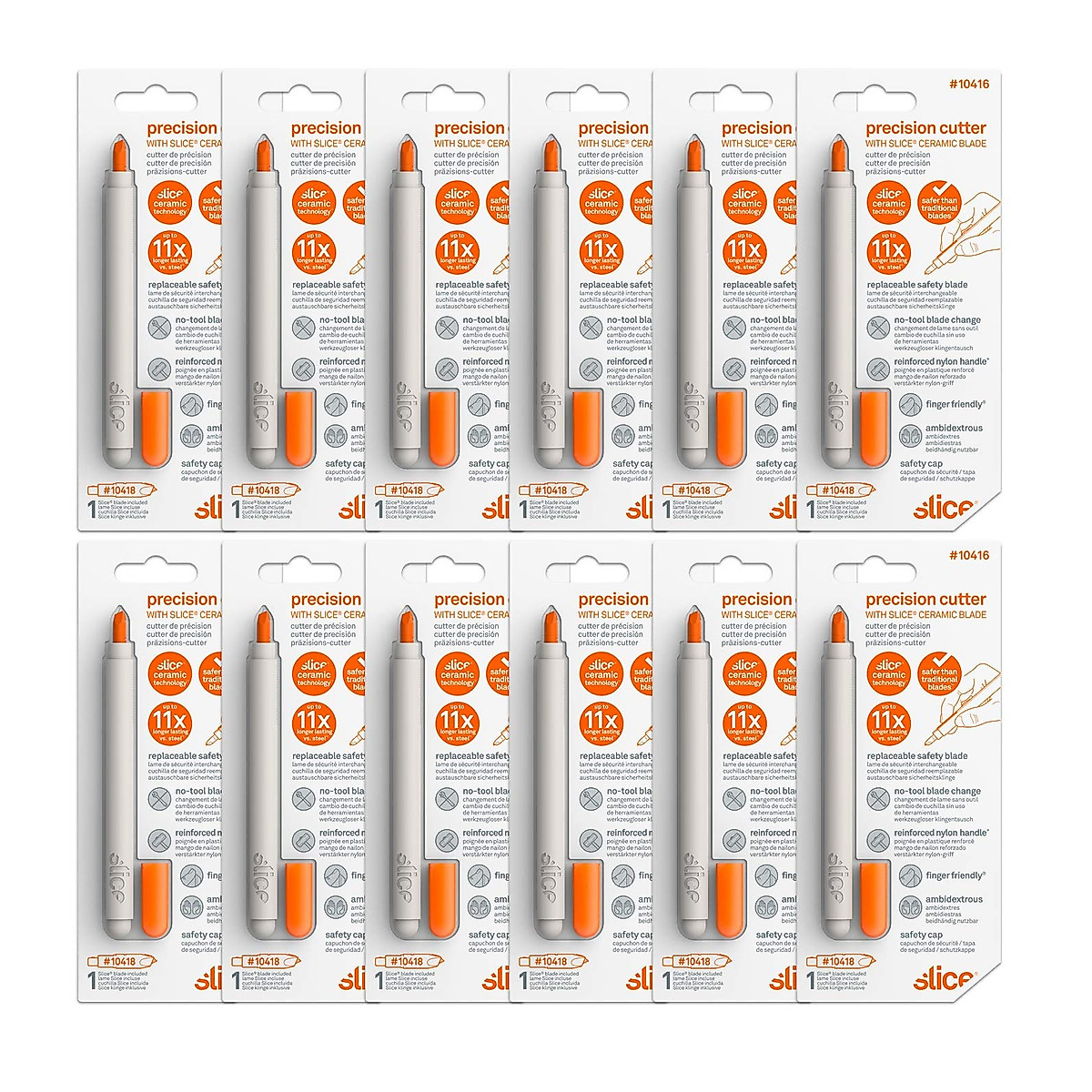 Slice 10416-CS New Precision Cutter 10416, Craft Cutter, Micro-Ceramic Blade Lasts up to 11x Longer Than Metal, Hobby Knife With Precision Blade, Replaceable Blade (12 Pack)