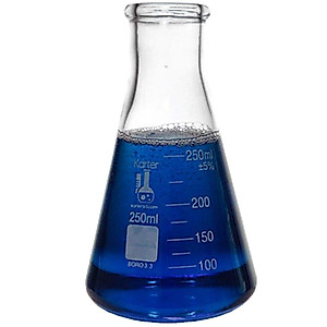 250ml Narrow Mouth Erlenmeyer Flask, 3.3 Borosilicate Glass, Karter Scientific 213G28 (Single)