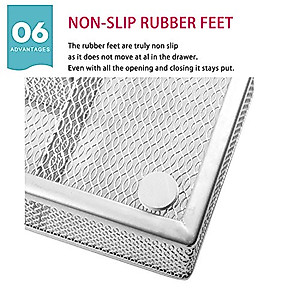 LUOOV 5 Compartment Mesh Small Cutlery Tray with Foam Feet - Kitchen Organization/Silverware Storage Kitchen Utensil Flatware Tray (Silver)