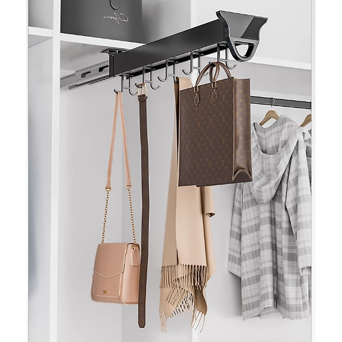 Pull Out Mop Broom Holder & Organizer Tool Racks with 12-20 Heavy Duty Hooks Pull Out Pot And Pan Organizer Multifunctional Sliding Under Cabinet Organization - Kitchen, Closet, Garage Storage ( Size